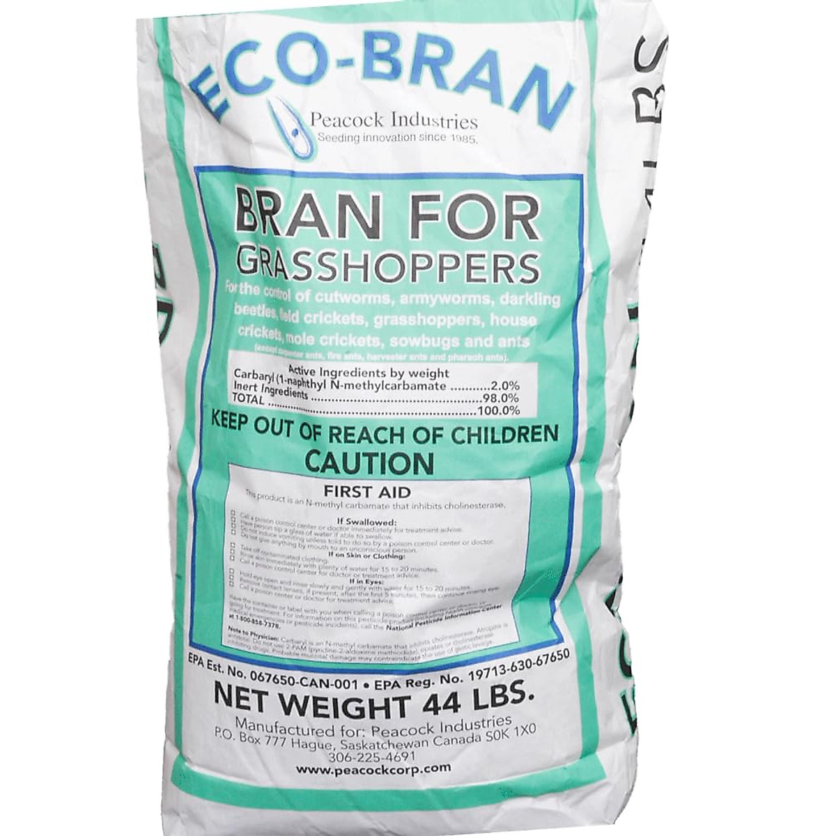 Generic Eco-Bran Broad Spectrum Grasshopper Insecticidal Bait 44 lbs - Contains 2% Carbaryl - Control of Grasshoppers, Cutworm, Locust, Mole Crickets, Sow Bugs (Roly-Poly), Ants, Beetles & More!…