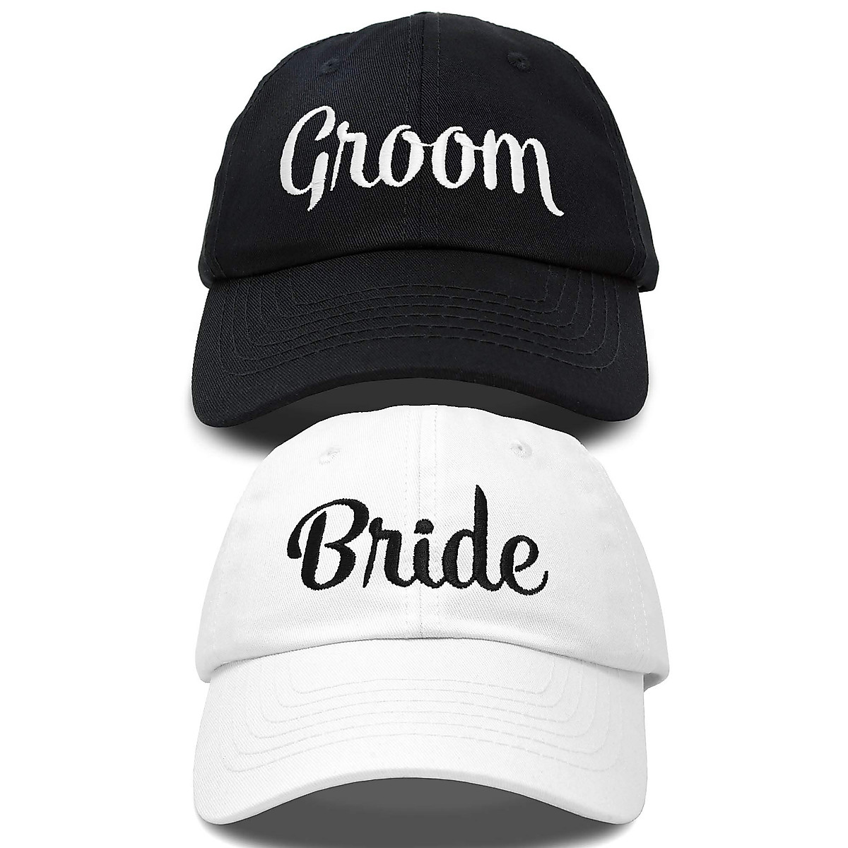 DALIX Bride Groom Dad Hats Baseball Caps Newlywed Wedding Party Gift White-Black