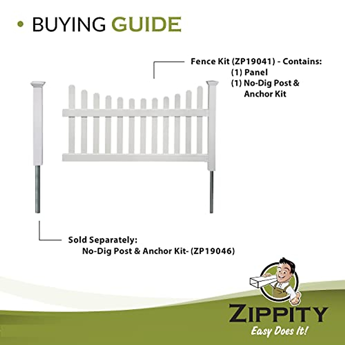 Zippity Outdoor Products ZP19041 No Dig All American Fence, White