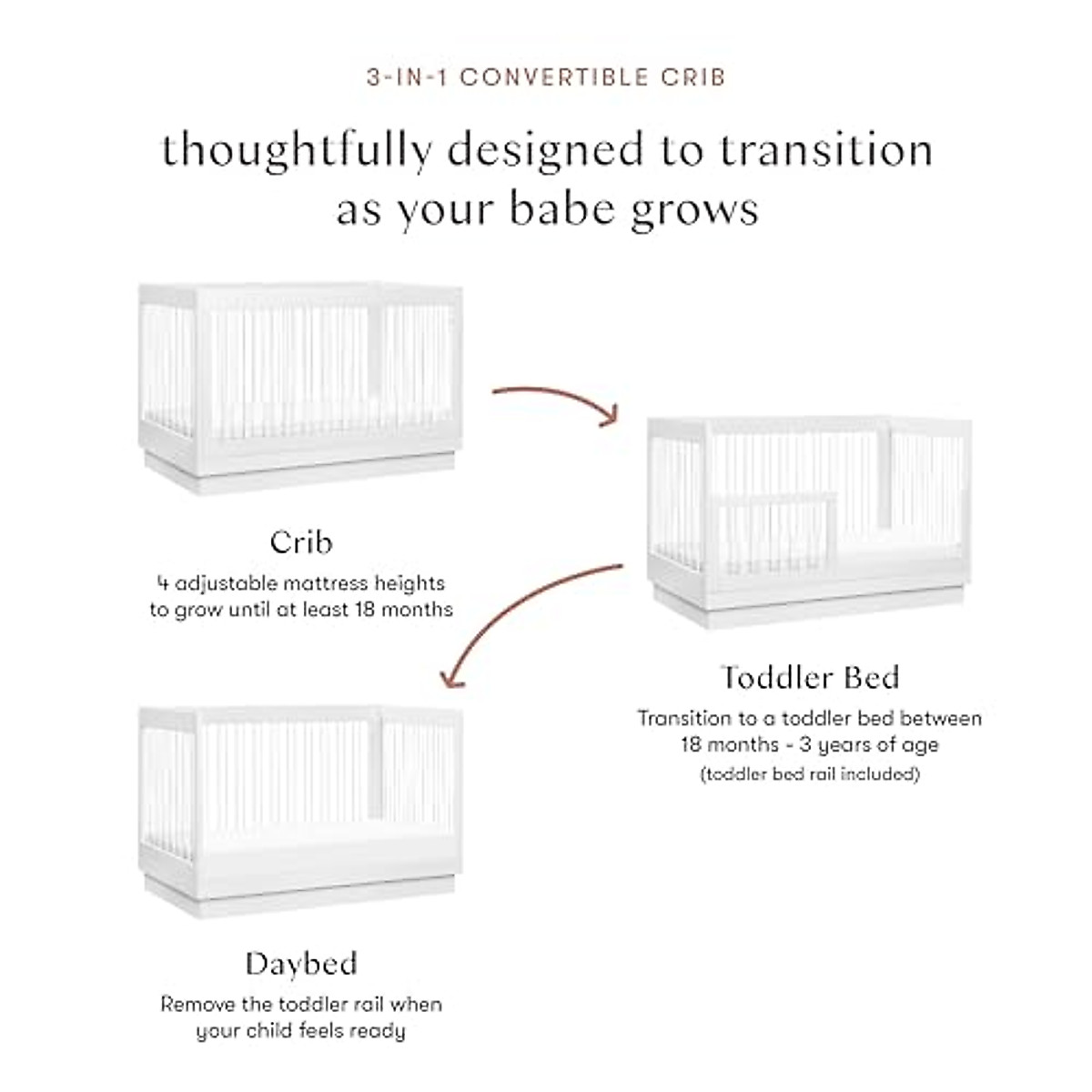 Babyletto Harlow Acrylic 3-in-1 Convertible Crib with Toddler Bed Conversion Kit in White with Acrylic Slats, Greenguard Gold Certified