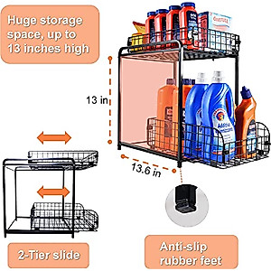 2-Pack Under Sink Organizer, Sliding Cabinet Wire Basket Organizer, Higher 2 Tier Under Bathroom Storage Drawer Multi-purpose Storage Shelf for Bathroom Kitchen Pantry