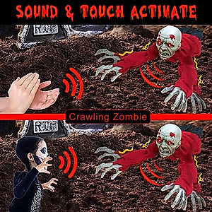 Halloween Outdoor Decorations Climbing Zombie Groundbreaker with Light Up Eyes and Creepy Sound, Sound Activated Movable Halloween Zombie Skeleton Decorations for Outdoor Lawn Yard Patio Decor