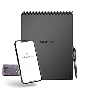 Rocketbook Flip - with 1 Pilot Frixion Pen & 1 Microfiber Cloth Included - Gray Cover, Letter Size (8.5" x 11")