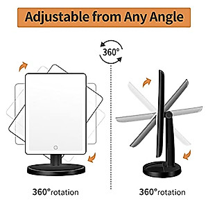 Large Lighted Vanity Makeup Mirror (X-Large Model)- 3 Color Lighting Modes Light Up Mirror with 88 LED, 360° Rotation Touch Screen and 10X Magnification Tabletop Cosmetic Make Up Mirror (Black)