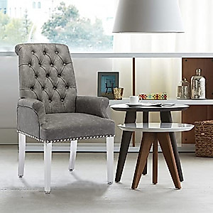 GATOSIG Pu Leather Dining Chairs, Upholstered Tufted Dining Chairs with Stainless Steel Leg, Upholstered Dining Chairs for Kitchen/Bedroom/Dining Room（PU Leather）