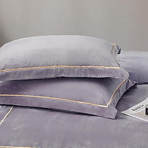 SAPHREAS Twin Size Warm Flannel Duvet Cover Set 3cps Winter Microfiber Grayish Lavender Fluffy Bedding Comforter Cover 68"x90" 1 Quilt Cover 2 Pillow Shams