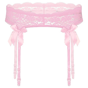 iiniim Men's Sissy Lace Ladies Thigh-Highs Stockings Garter Belts Temptation Suspender Underwear Pink One Size