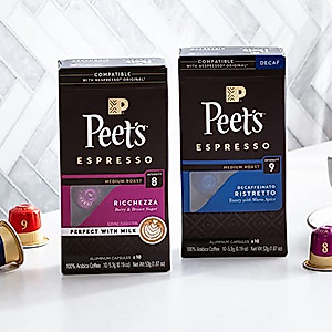 Peet's Coffee, Dark Roast Decaf Espresso Pods, Decaf Ristretto Intensity 9, 50 Count (5 Boxes of 10 Espresso Capsules)