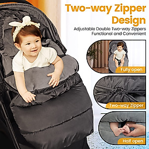 Orzbow Universal Footmuff for Stroller, Winter Warm Baby Stroller Bunting Bag, Waterproof Windproof Warm Coral Fleece Lined for Toddler Stroller Sleeping Bag (Black)