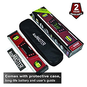 Calculated Industries 7210 AccuMASTER PRO Digital Torpedo Level and Protractor | 10” Inch | Neodymium Magnets | Bright LED Display | IP54 Dust/Water Resistant, Red