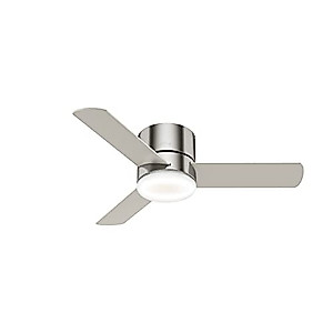Hunter Fan Company 44" LED Kit 59454 Minimus 44 Inch Low Profile Ultra Quiet Ceiling Fan with Energy Efficient Light and Remote Control, Brushed Nickel Finish