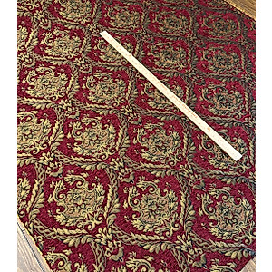 Damask Tapestry Chenille Fabric - Upholstery Fabric, 60" Width - Sold by The Yard (Dark Red/Gold)
