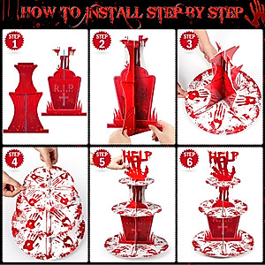 Sliner 2 PCS Halloween Bloody Cupcake Stand Party Decorations Bloody Handprint Cupcake Holder Halloween Bloody Help Cake Holder Bloody Dessert Stand for Halloween Bloody Horror Scary Party Supplies