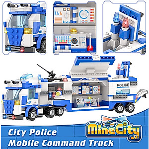 WishaLife City Police Mobile Command Center Truck Building Toy, W/Police Car, Airplane, Boat, Gifts for 6 Plus Year Old Kids, Boys, Girls (1338 PCS)