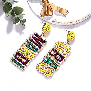 Mardi Gras Earrings Rhinestone MARDI GRAS Letter Beaded Drop Dangling Earrings Sparkly Holiday Jewelry for Women Gift