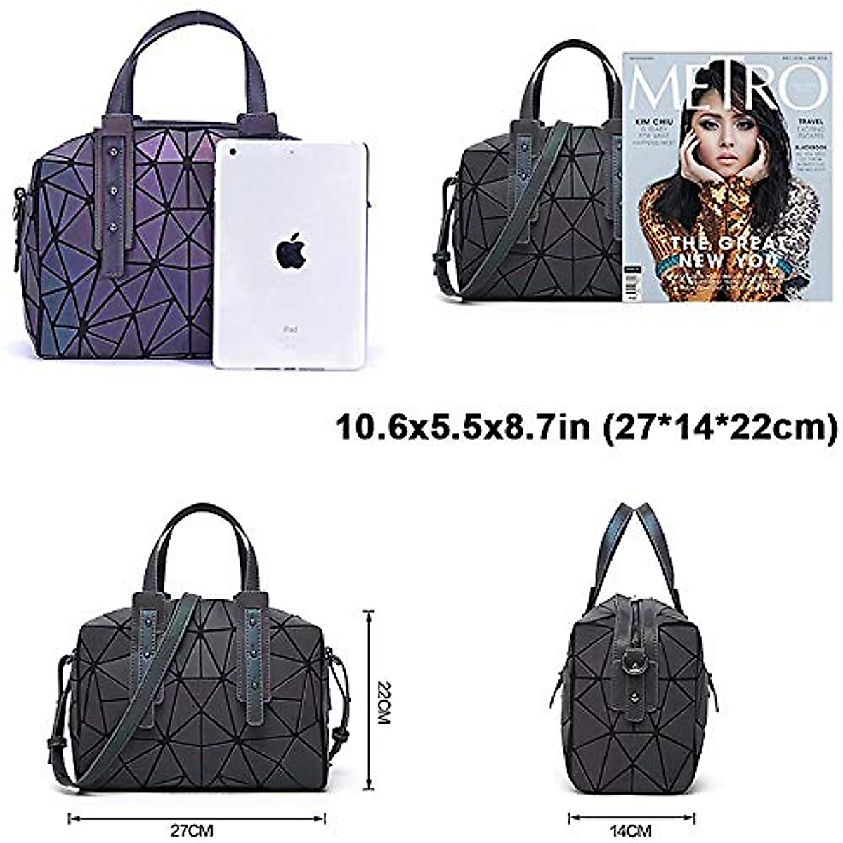 Handbags Womens Geometric Luminous Purse bags Ladies Top Handle Satchel Bags