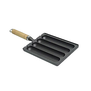 Gralara Sausage Grilling Pan Corn Dog Grill Pan Non Coating Cast Iron 4 Grid Hot Dog Presser Maker Hot Dog Grill Pan for All Stovetop Breakfast, Rectangle