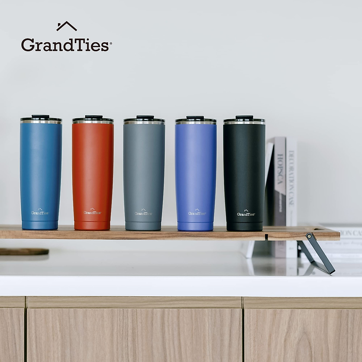 GRANDTIES Insulated Coffee Tumbler Cup w/Tritan Lid | Leak Proof, Reusable, Double Walled Vacuum Stainless Steel Water Bottle Travel Mug | Thermal Cups for Hot and Cold Drinks | 20oz | Stone Gray