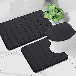 Buganda Memory Foam Soft Bath Mats - Non Slip Absorbent Bathroom Rugs Rubber Back Runner Mat for Kitchen Bathroom Floors 17" x 24", Black