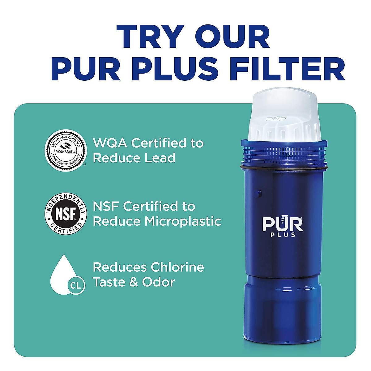 PUR Water Pitcher Replacement Filter (Pack of 4), Blue – Compatible with all PUR Pitcher and Dispenser Filtration Systems, PPF900Z