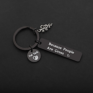 MAOFAED Vet Techs Gift Funny Veterinary Technician Gift Because People Are Gross Veterinarian Keychain Vet student gift Veterinarian Graduation Gift (because people are gross black)