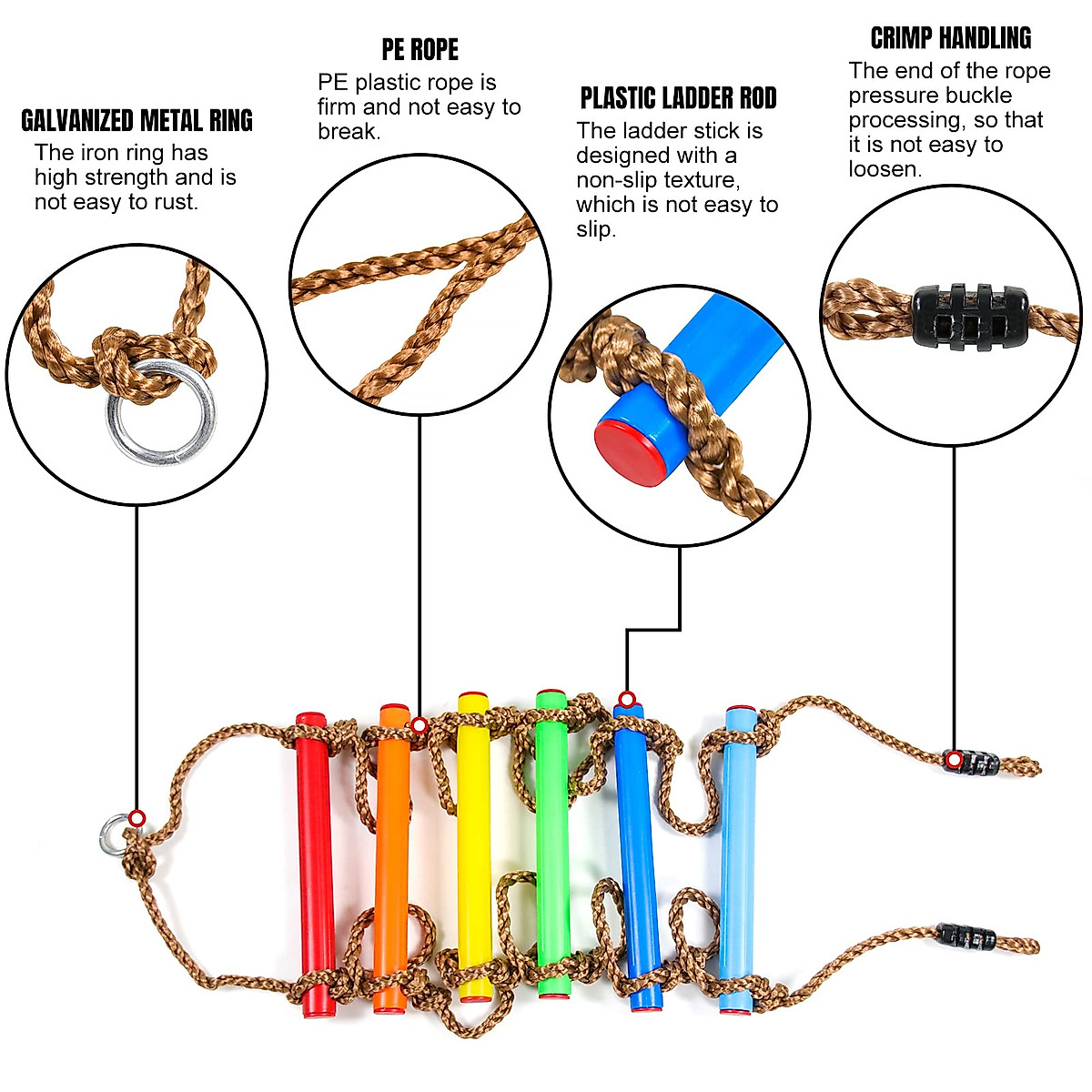 Perantlb 6.8ft Climbing Rope Ladder for Kids or Adult - Climbing Game for Swing Accessories - Tree House, Playground, Play Set for Boys Children
