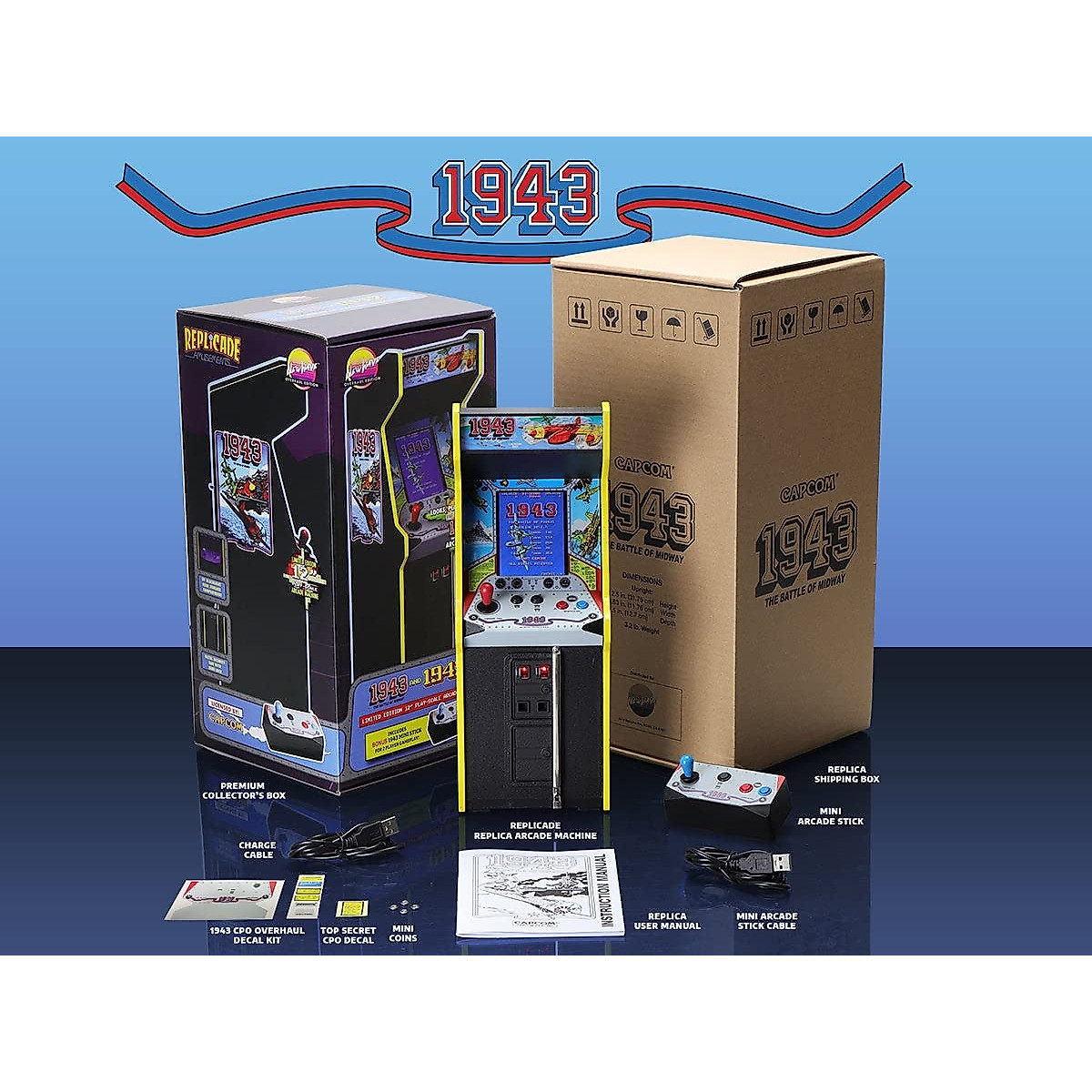 New Wave Toys 1943 x RepliCade Overhaul Edition - Playable Video Game Arcade 12.5 Inch Dynamo Cabinet