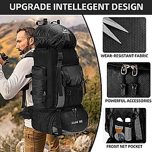 Unineovo 90L Camping Hiking Backpack for Women Men, Rainproof Travel Backpack with Rain Cover for Hiking (Black)