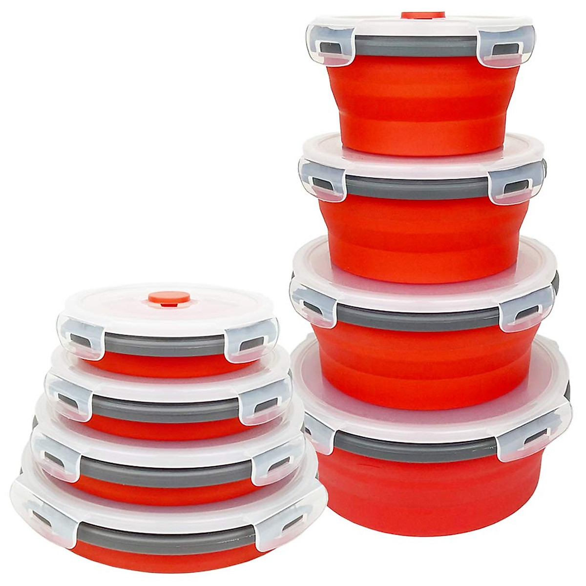 CARTINTS Red Collapsible Food Storage Bowls Silicone Travel Bowls with Leakproof Lids, Microwave and Freezer Safe, Set of 4