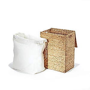 Seville Classics Premium Hand Woven Portable Laundry Bin Basket with Built-in Handles, Household Storage for Clothes, Linens, Sheets, Toys, Water Hyacinth, Rectangular Hamper