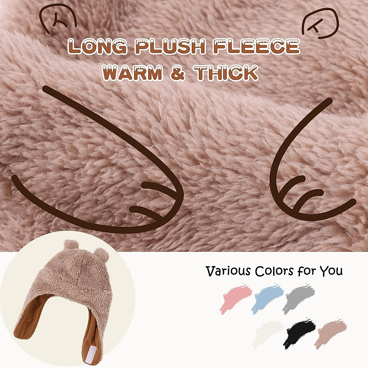 Bear Baby Winter Hat Toddler Earflap Beanie Unisex Infant Snow Cap Warm Fleece Kids Trapper Hats for Girls Boys 0-36M(Khaki,S)