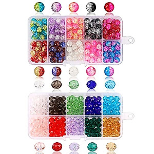 QUEFE 400pcs 8mm Glass Beads for Jewelry Making Bracelets Including 200pcs Faceted Crystal Glass Beads and 200pcs Crackle Lampwork Glass Round Beads Assorted Colors(2 Box)