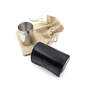 iSavage Shot Glasses with Black Leather Case 1.2oz Each Set of 4 18/8 Stainless Steel, 1pc Reusable Bag-YM201