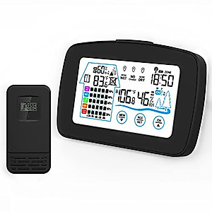 XARONF Indoor Outdoor Weather Stations with Atomic Clock, Display Digital Weather Forecast Station, Temperature Humidity Monitor, Black (Color : Black)