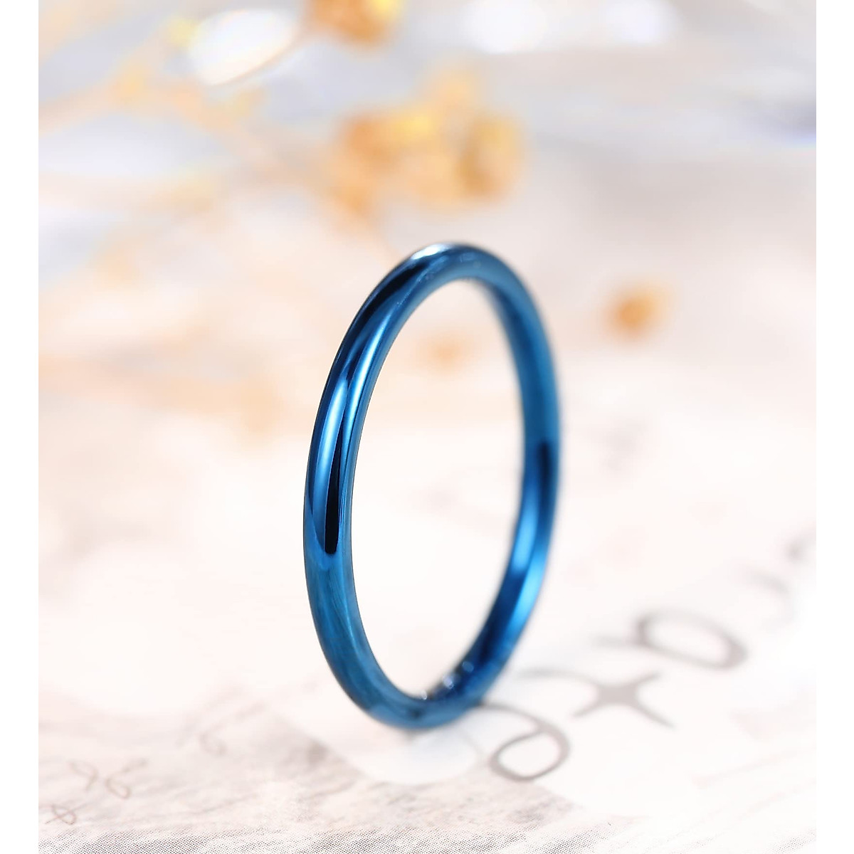 TIGRADE 2mm 4mm Blue Titanium Ring Dome High Polished Wedding Band Comfort Fit Size 3.5-13 (2mm, 7)