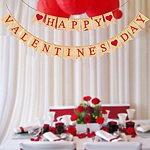 Happy Valentines Day Banner Valentine’s Day Decorations Glitter Heart Burlap Bunting Photo Props for Homes Stores Schools Valentine Day Party Decoration Assembled