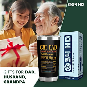 34HD Cat Dad Tumbler with Lid, 20oz Stainless Steel Vacuum Insulated Pet Dad Coffee Mug with Nutrition Facts, Birthday Christmas Father Day Gifts for Cat Papa Friend Husband