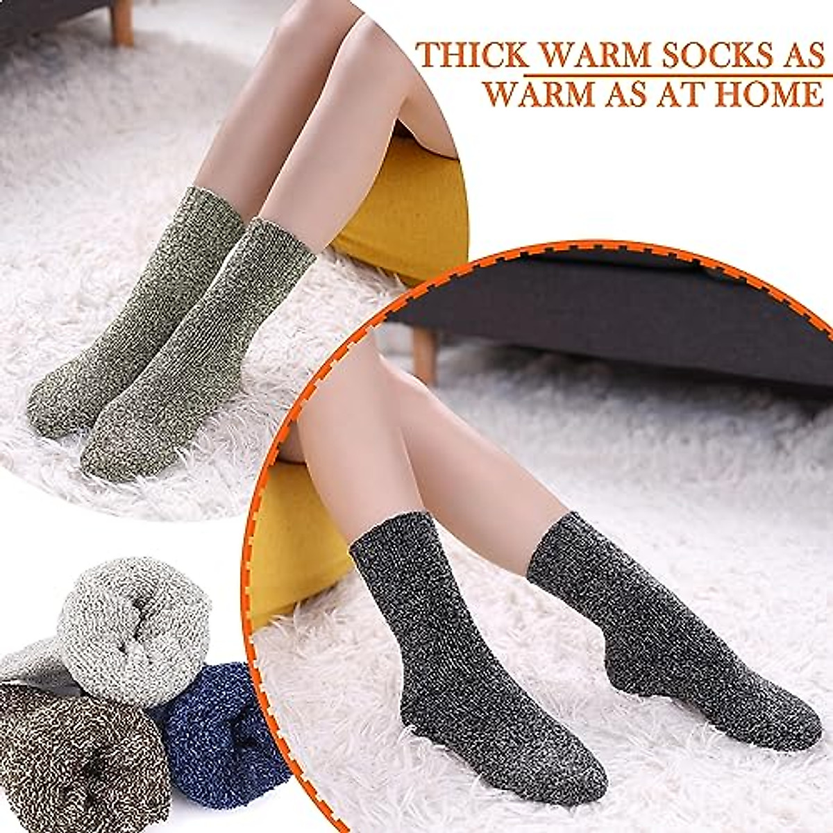 VoJoPi Wool Socks for Women Warm Winter Thick Cozy Fuzzy Crew Soft Socks Boot Socks Thermal Gifts for Women 5 Pairs