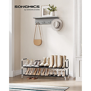 SONGMICS 2-Tier Shoe Rack with Shelves for Closet Entryway, Black ULSH052B01