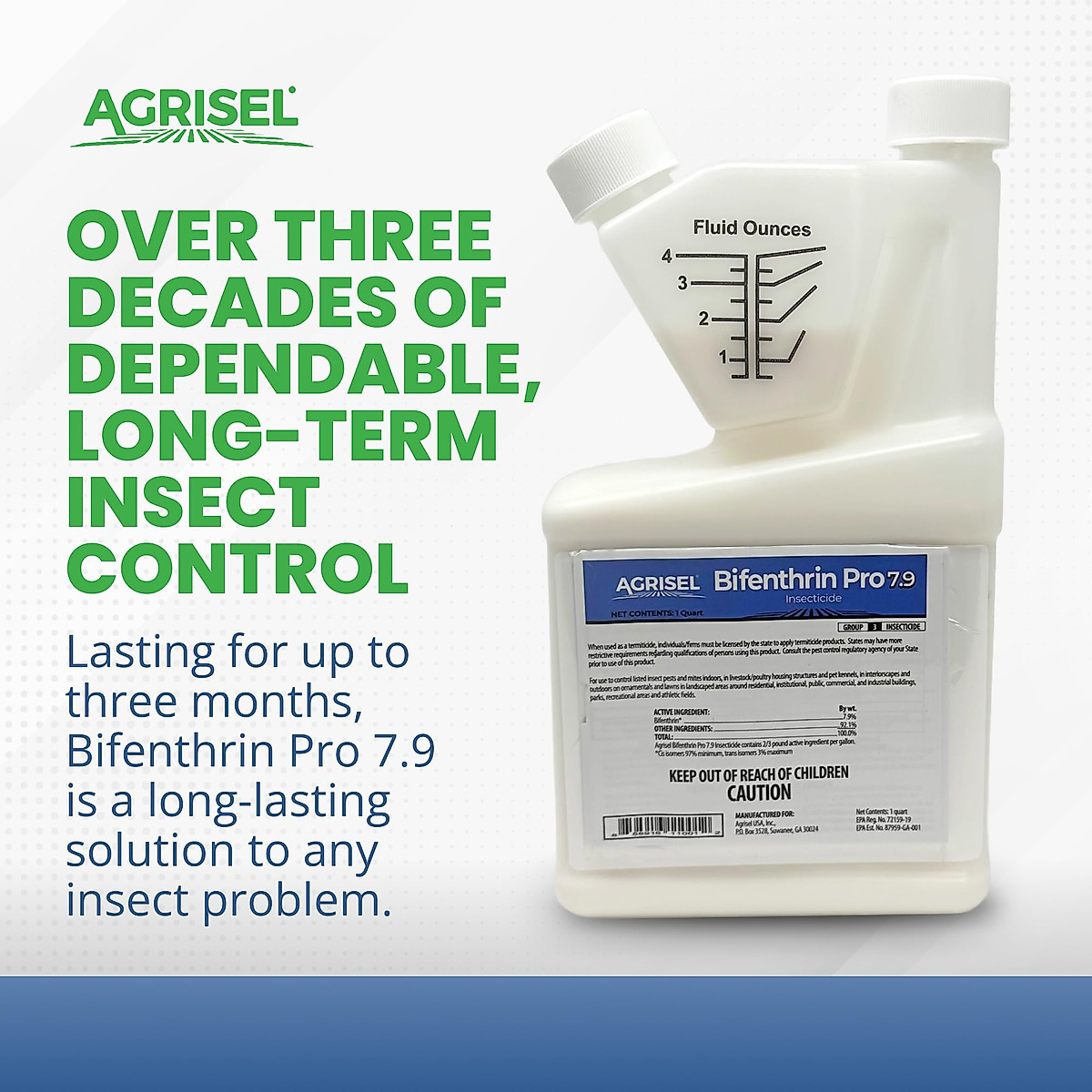 Bifenthrin Pro 7.9, Insect Control, Safe for Plants & Crops, Insecticide, Effective Against 125+ Insects, Includes 3-Pack of Agrisel Protective Gloves, 32 Ounces
