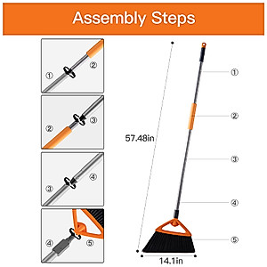CLEANHOME Outdoor Broom for Sweeping with 2 Heads, Commercial Household Heavy-Duty Long Handle Deck Broom, Indoor Kitchen Broom for Garage Courtyard Lobby Sidewalks Office Home School