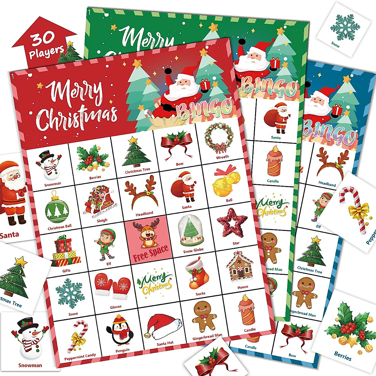VESPRO 46PCS Christmas Bingo Game Cards for 30 Players Christmas Party Games for Kids Party Classroom Activities