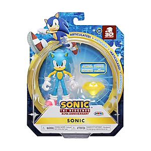 Sonic The Hedgehog 4-Inch Action Figure Modern Sonic with Yellow Chaos Emerald Collectible Toy