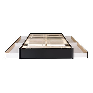 Prepac Select King 4-Post Raised Platform 4-Drawer Storage Bed, Modern King Storage Bed with Drawers 83" D x 79" W x 16" H, Black, BBSK-1302-4K