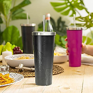 bzyoo SUP Double Wall Vacuum Insulated Tumbler with Straw and Lid Stainless Steel Water Bottle Cold Drink Travel Mug Cup Valentines Gifts For Him & Her (710ml) Color: Mandala Black