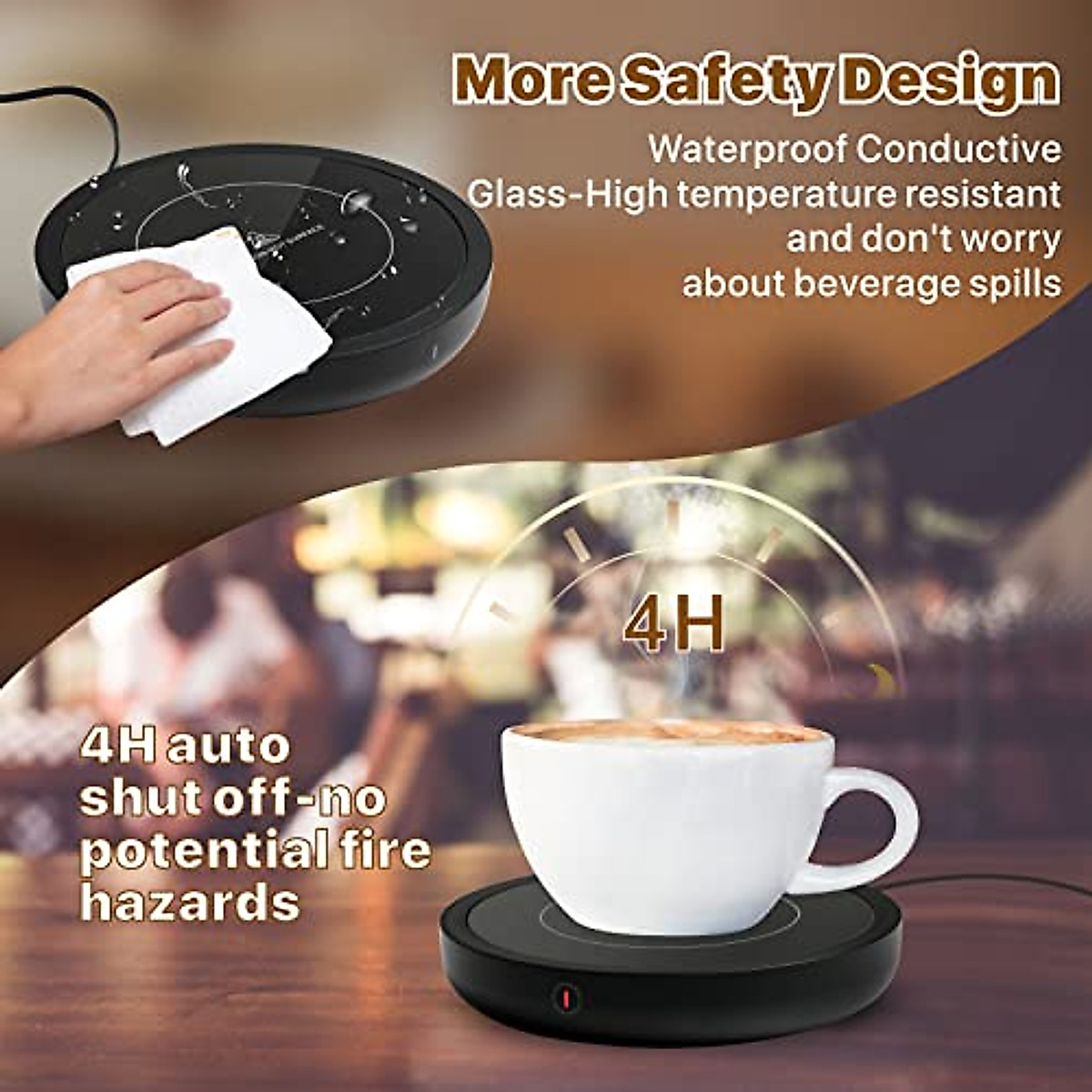 Coffee Mug Warmer, 50W Smart Cup Warmer with Auto Shut Off, 3-Temperature Settings(105 ~ 180°F), Waterproof, Electric Coffee Warmer for Office Home Desk Use,Mug Warmer for Hot Coffee Tea Espresso Milk