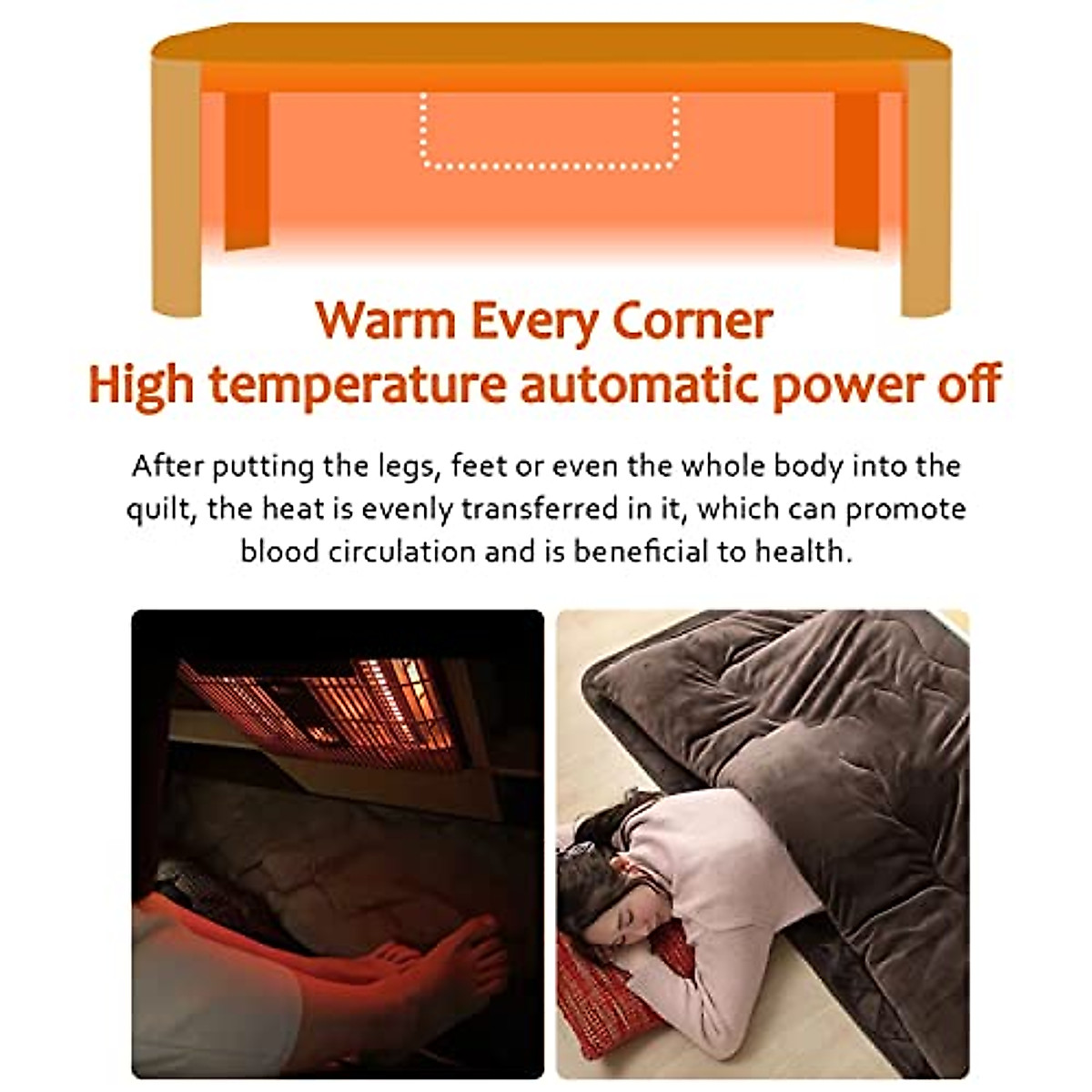 MEINAISEN Kotatsu Table Set, Japanese Heated Table with Kotatsu Futon, Low Coffee Table in Living Room Winter Heating Multifunctional Table for Four Seasons (Metal : Red, Size : 75 * 75 * 40cm)