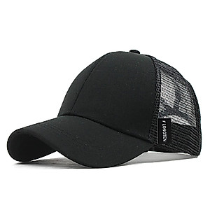 LONGTEN Womens Mesh Baseball Cap Ponytail Vintage Ponycaps Cotton Summer Sun Hat Sports Peaked Cap A-Black