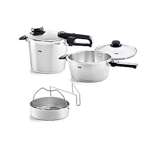 Fissler Vitavit Premium Pressure Cooker Set with Steamer Insert, 3.7 Quarts & 6.3 Quarts
