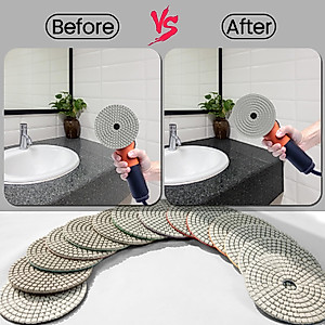 4 Inch Diamond Polishing Pads,16 Pack Wet/Dry Polish Pad Kit with 5/8’’-11 Backer Pad for Drill, Grinder, Polisher,30-8000 Grit Pads for Granite Marble Concrete Stone Quartz